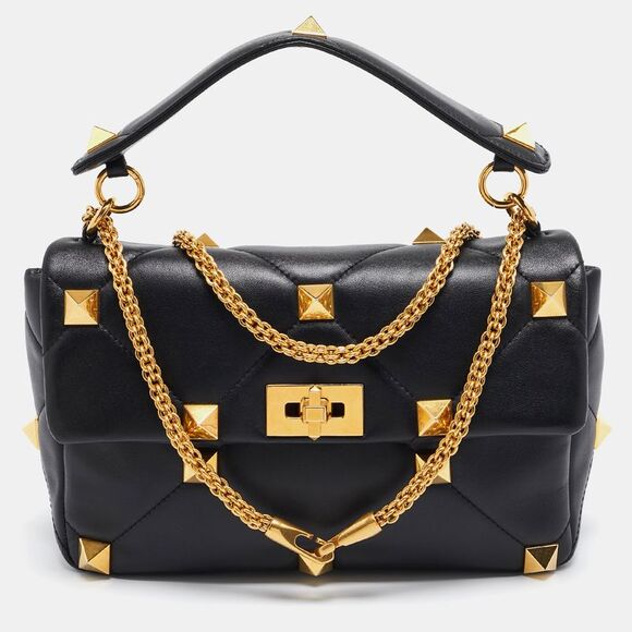 Valentino | Bags | Valentino Black Leather Large Roman Stud Shoulder ...
